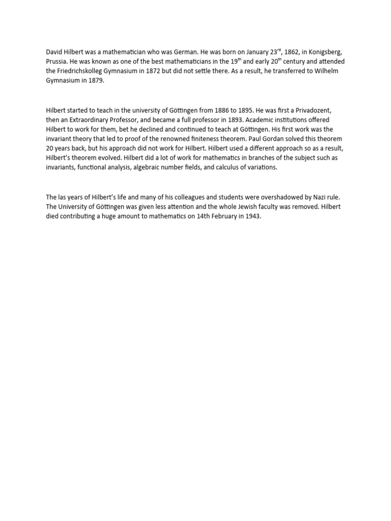 David Hilbert was a mathematician who was German | PDF