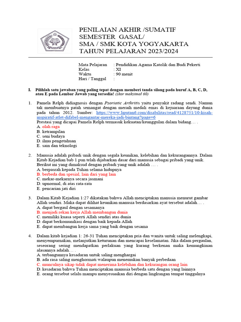 Soal Pas X MGMP 2023-2024 | PDF
