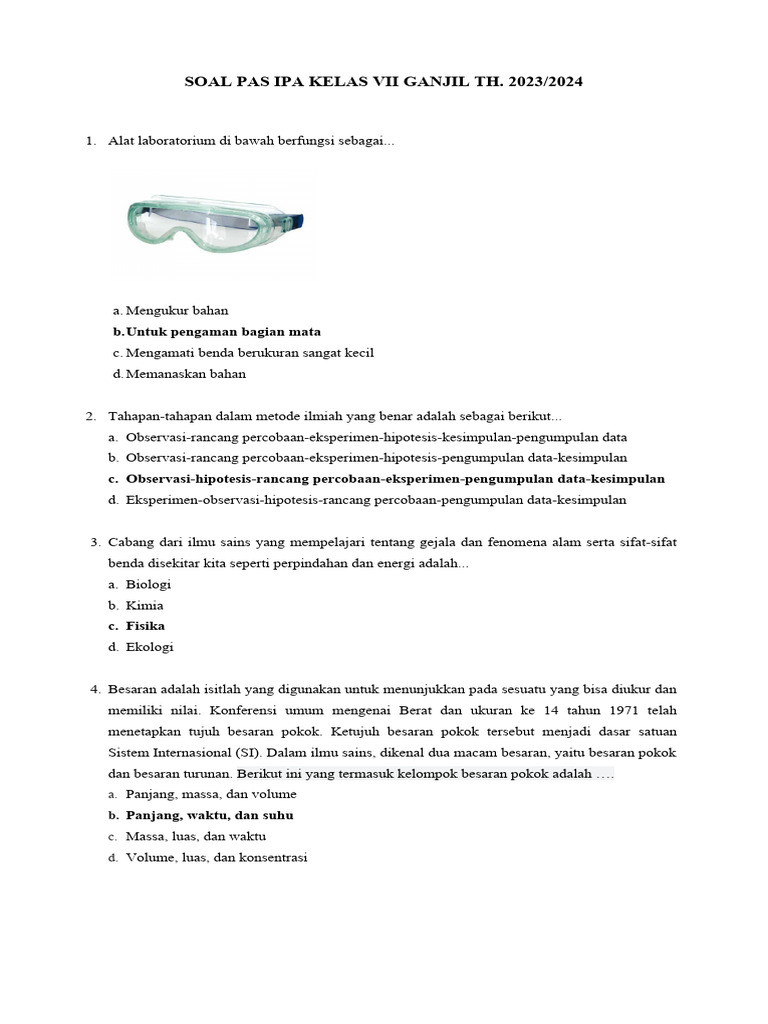 Soal Pas Ipa Kelas Vii | PDF | Sains & Matematika