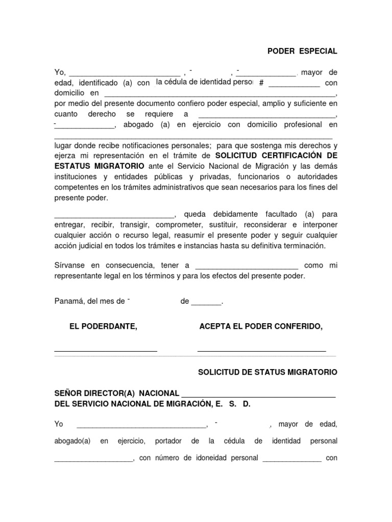 Poder para Solicitar Status Migratorio | PDF | Gobierno | Justicia