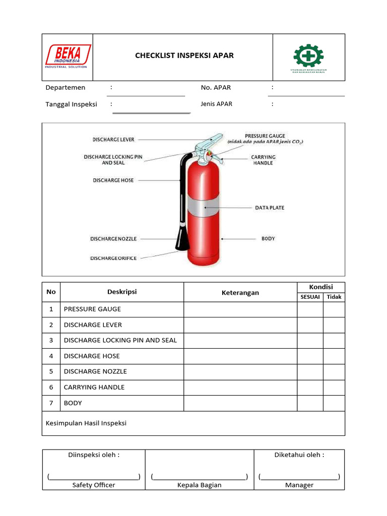 FORM CHECK LIST INSPEKSI APAR | PDF