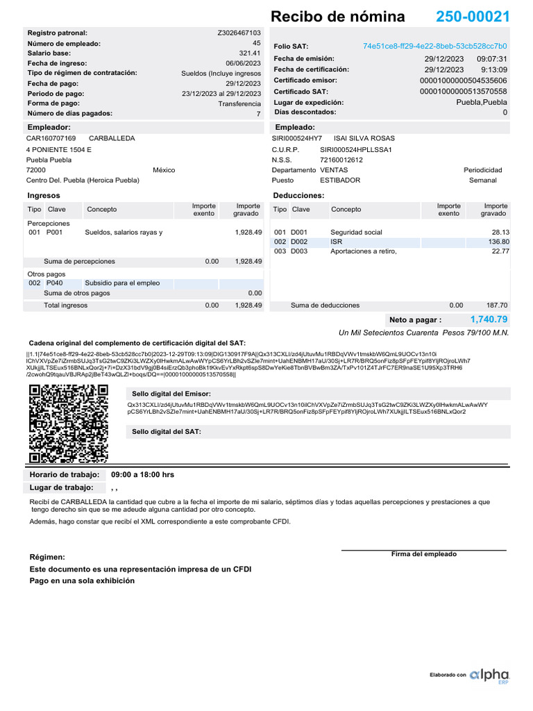 Car160707169 Recibos 20231229 250-00021 | PDF | Salario | Economias