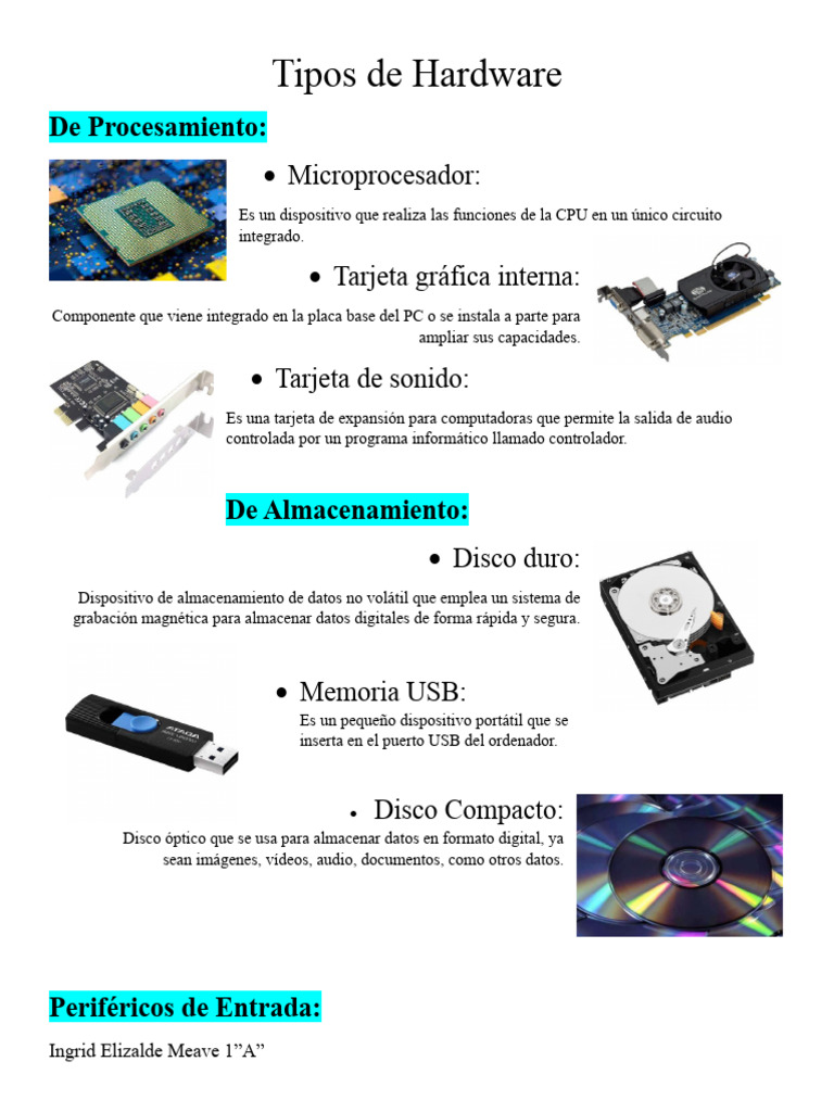 Tipos de Hardware Esenciales | PDF | Periférico | Hardware de la ...