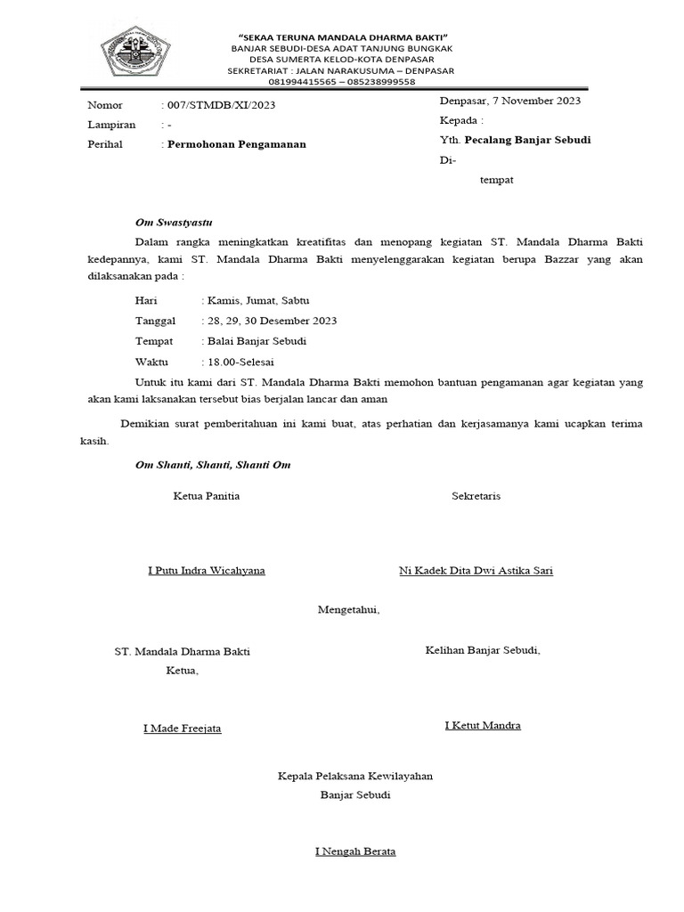 Contoh Surat Permohonan Pengamanan Ke Dishub | PDF