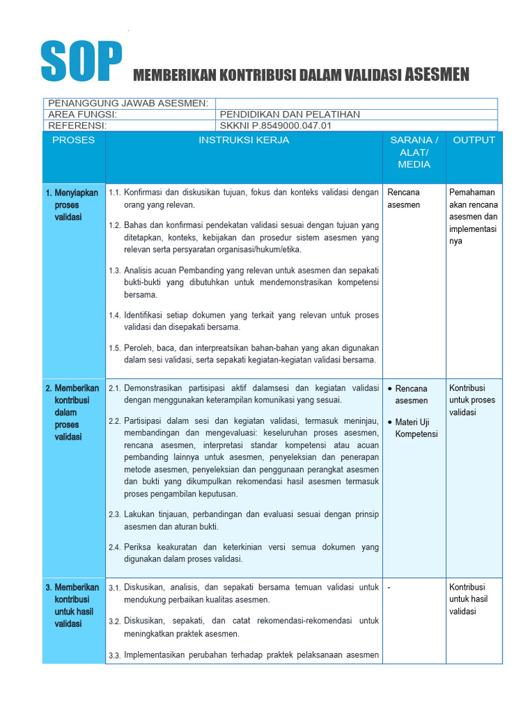 Sop - Memberikan Kontribusi Dalam Validasi Asesmen | PDF