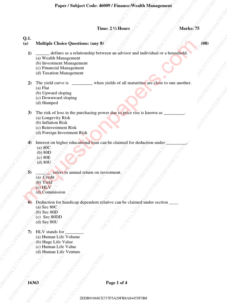 Commerce Bms Bachelor of Management Studies Semester 5 2022 November Elective Finance Wealth ...