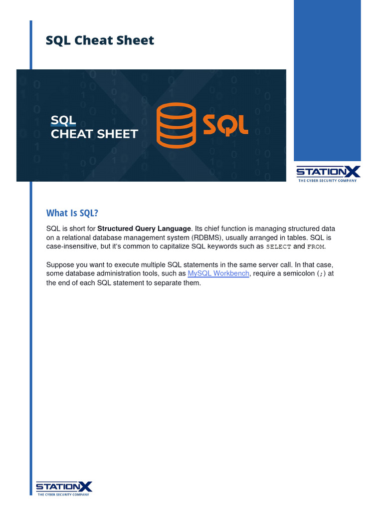 SQL Cheat Sheet | PDF | Database Index | Relational Database SQL Cheat Sheet | PDF | Database Index | Relational Database