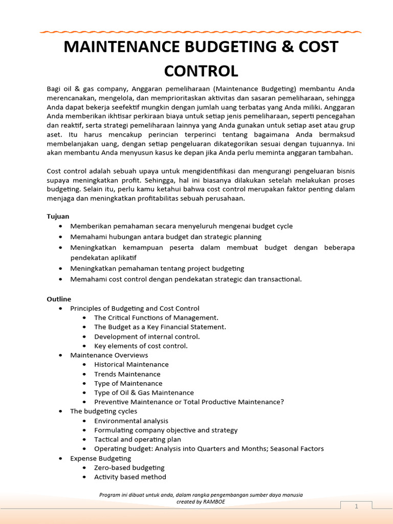 Brochure - Maintenance Budgeting & Cost Control | PDF