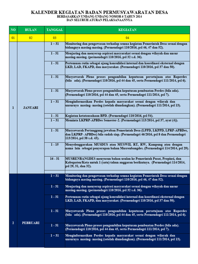 Kalender Kegiatan BPD | PDF