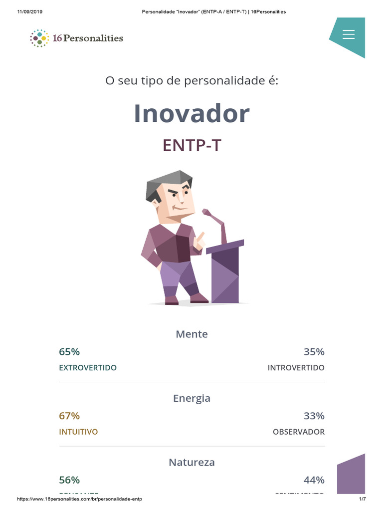 Personalidade "Inovador" (ENTP-A - ENTP-T) - 16personalities | PDF ...