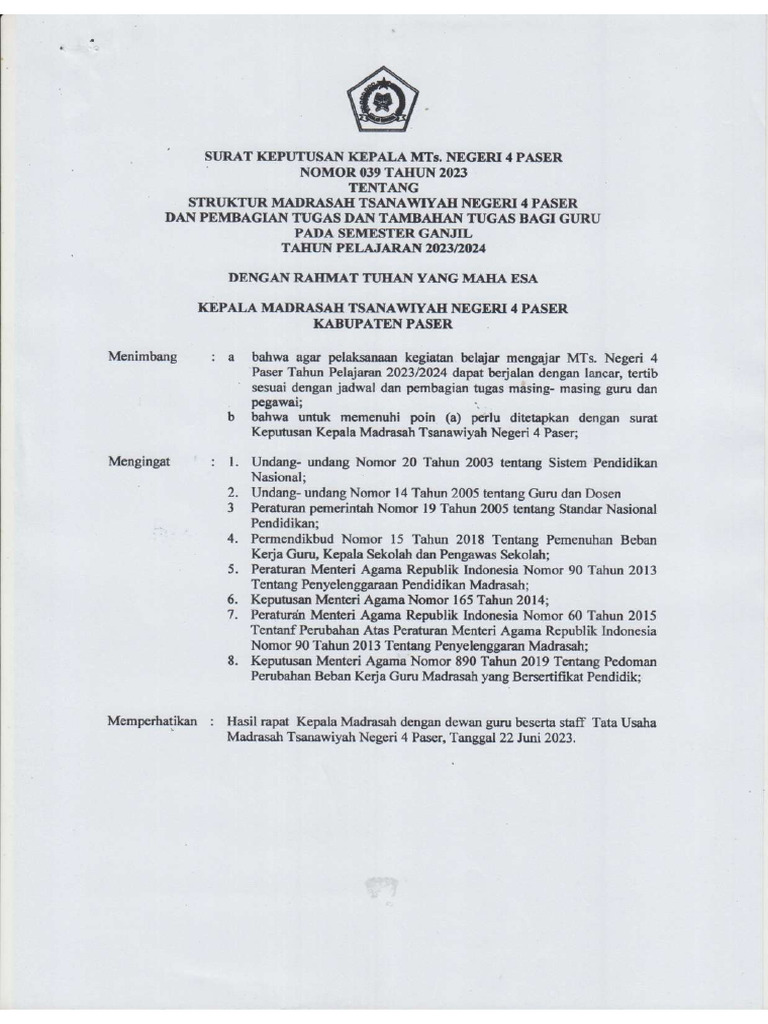 Pembagian Tugas Semester Ganjil 2023-2024 | PDF