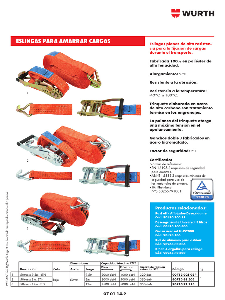 Ficha Tecnica Eslinga 50mm X 8mts 5tn | PDF | Transporte | Ciencias fisicas