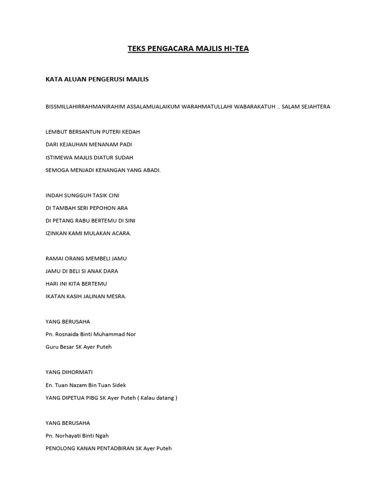 DRAF - Teks Pengacara Hi-Tea Skapian | PDF