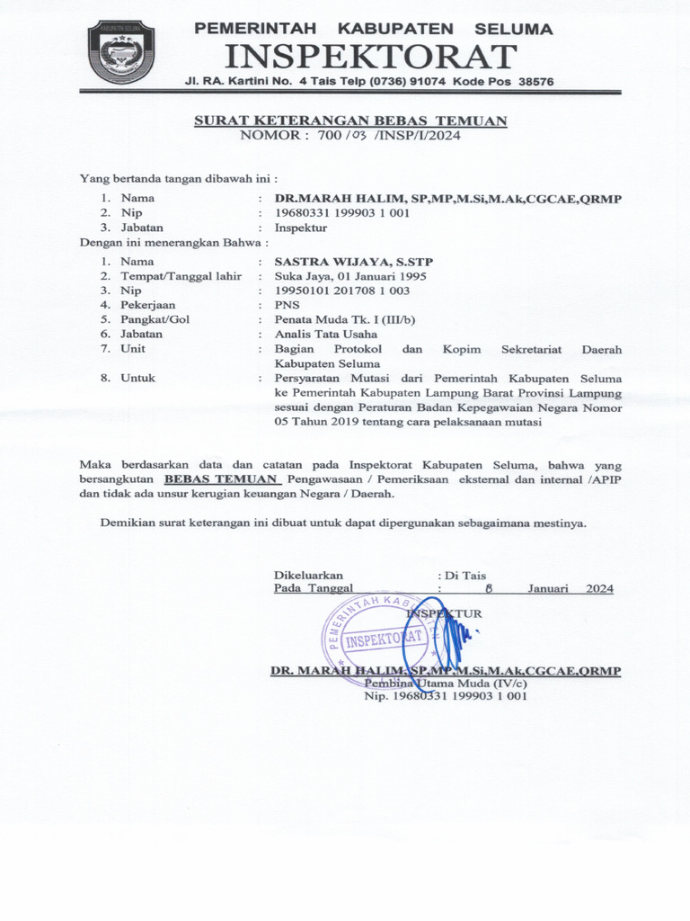 Surat Ket Bebas Temuan | PDF