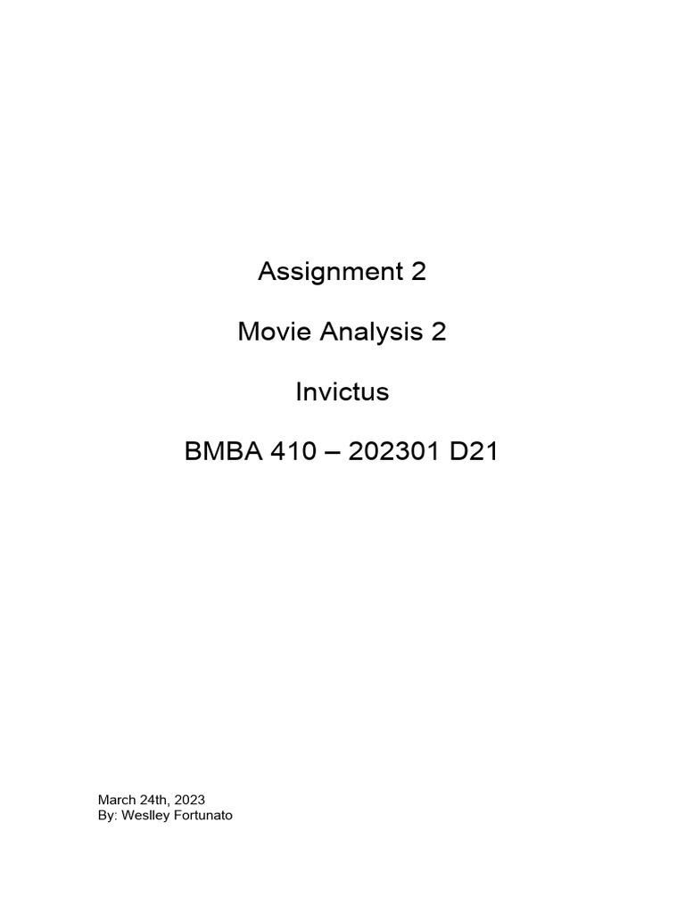 BMBA 410 - Movie Analysis 2 - Invictus | PDF | Leadership