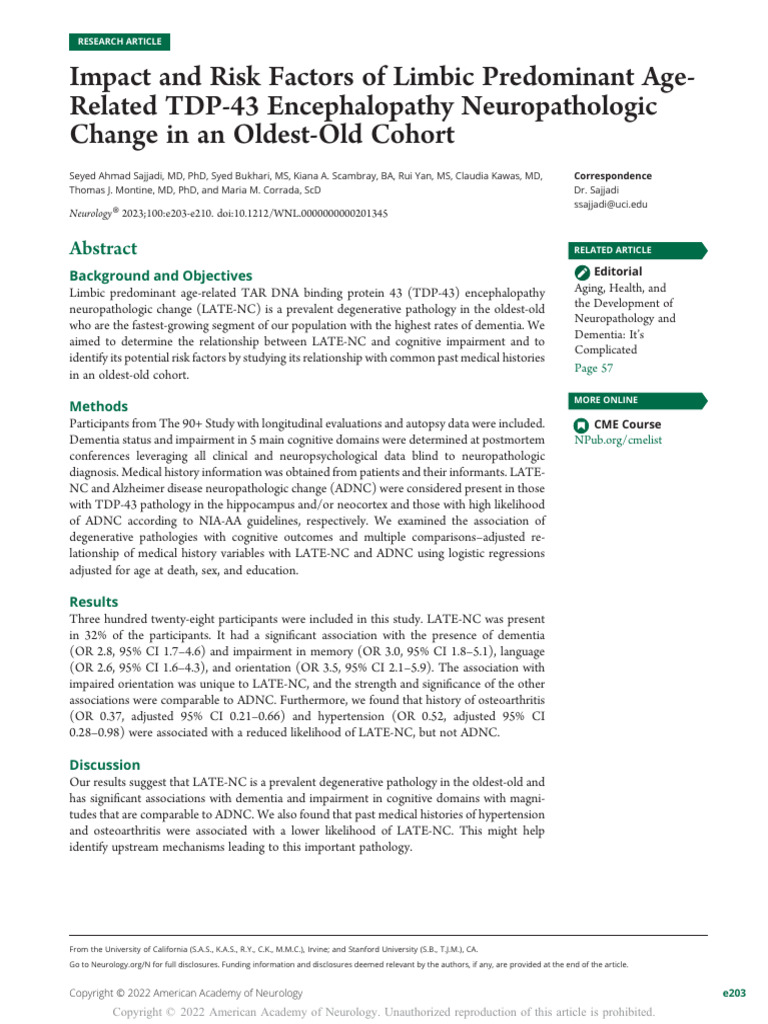 Impact and Risk Factors of Limbic Predominant AgeRelated TDP-43 ...