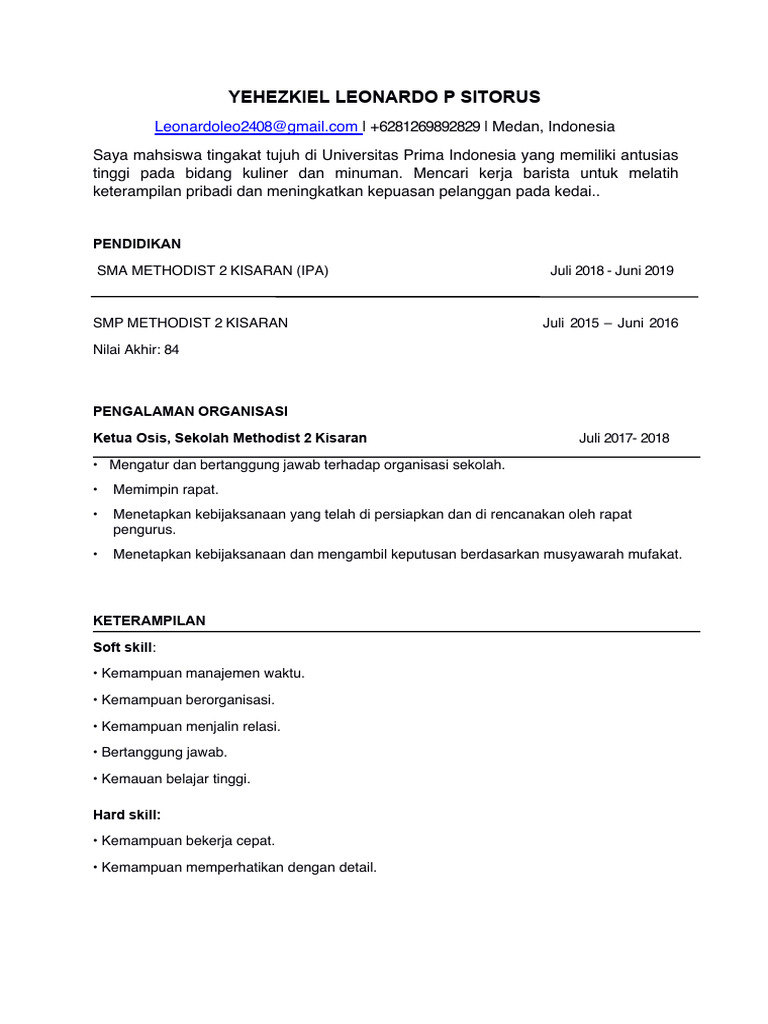 Cv. Yehezkiel Leonardo | PDF