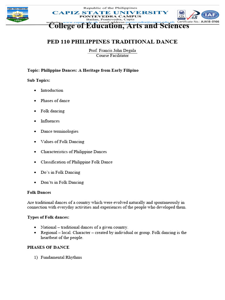 Ped 110 Philippines Traditional Dance | PDF | Dances | Anatomical Terms Of Motion