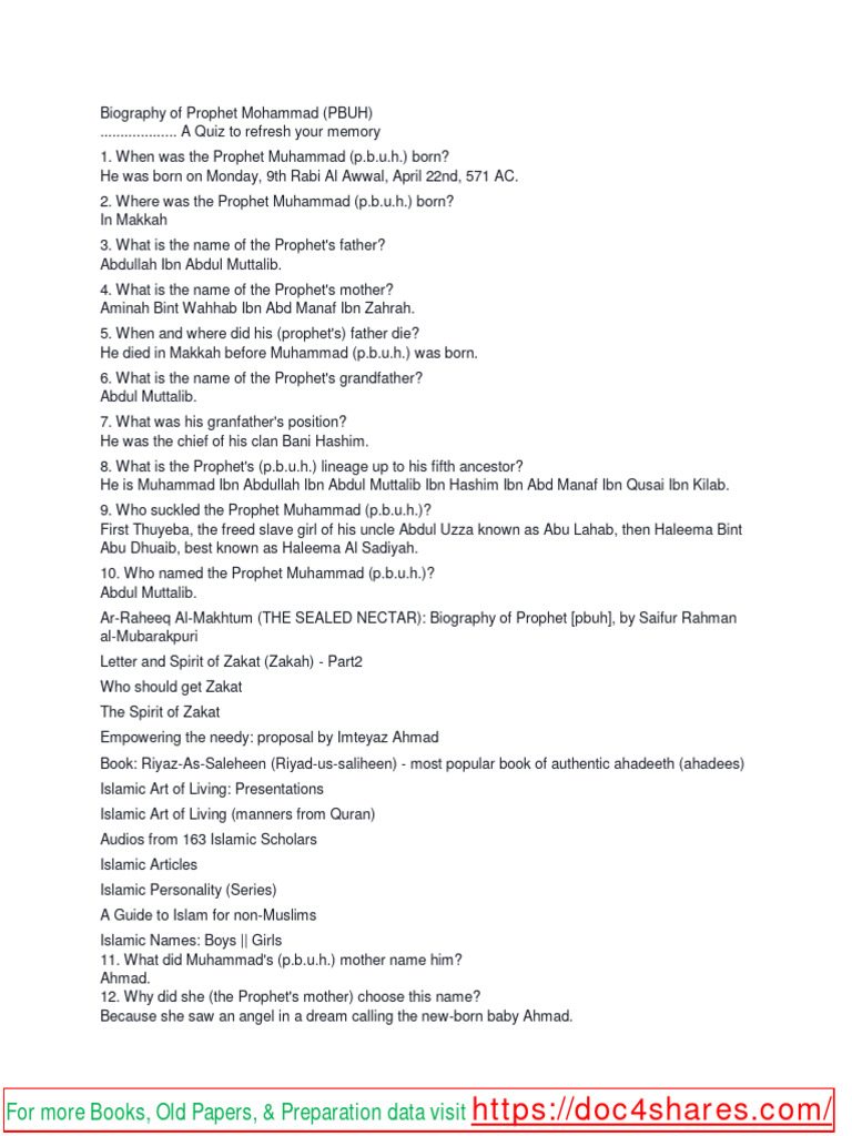 Biography of Prophet Mohammad | PDF | Muhammad | Umar