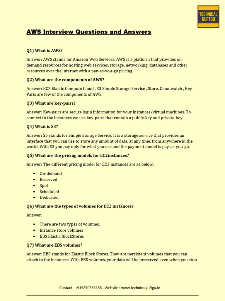 Aws Interview Questions Pdf Cloud Computing Amazon Web Services