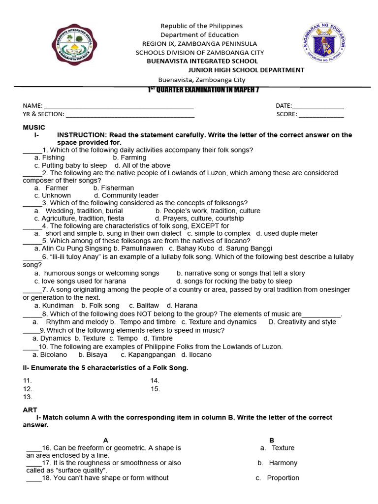 1st QUARTER Exam g7 | PDF | Goal | Physical Fitness