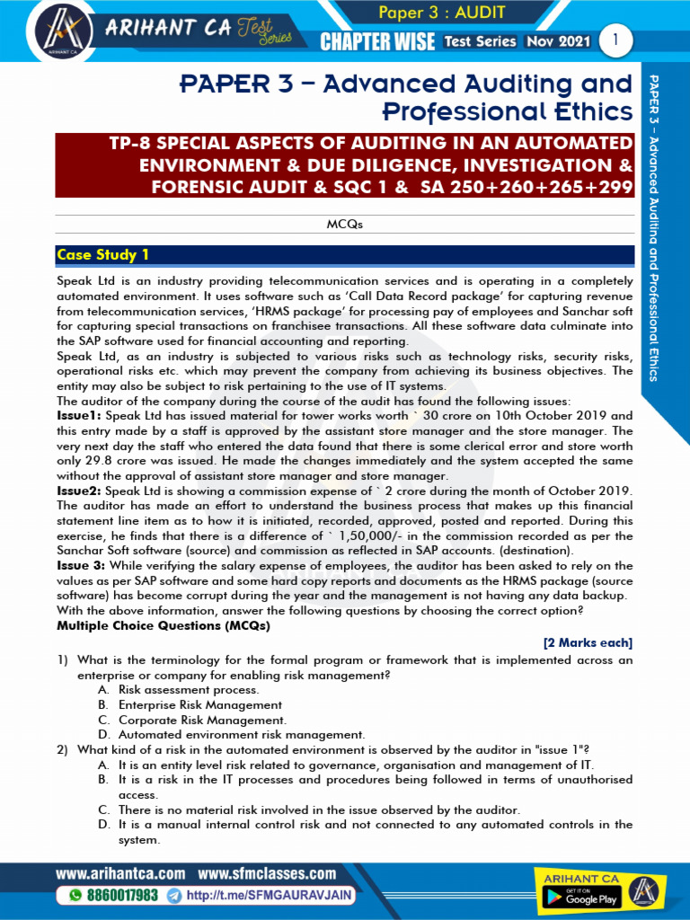 Paper 3 - Audit - TP-8 | PDF | Financial Audit | Audit