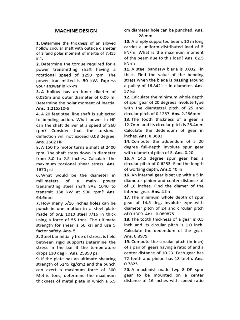 Machine Design Problems | PDF