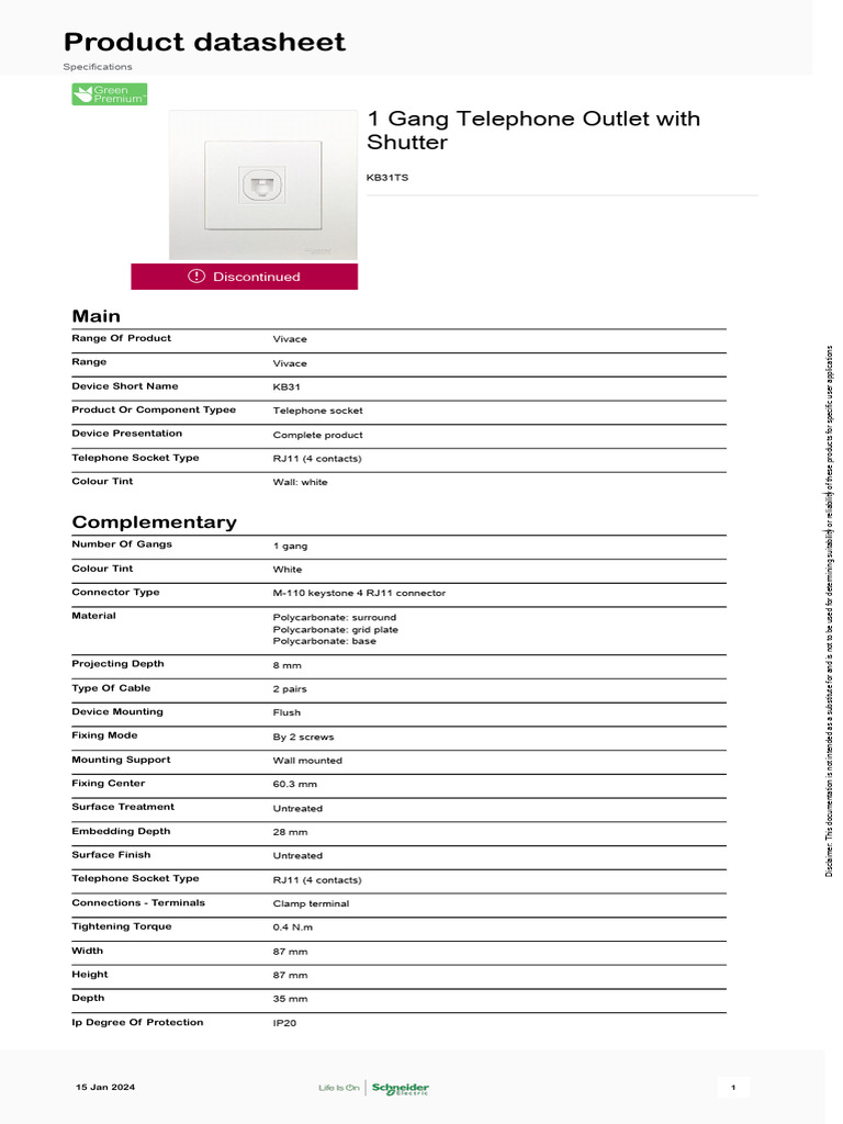 Schneider Electric - Vivace - KB31TS | PDF | Electrical Connector ...