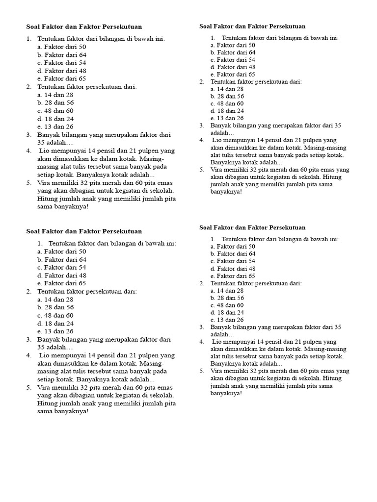 Soal Faktor Dan Faktor Persekutuan | PDF