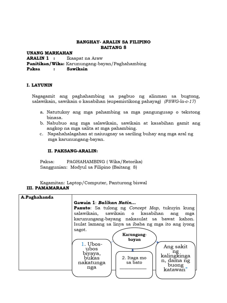 Filipino 8 - Q1 - W1 - D4 | PDF