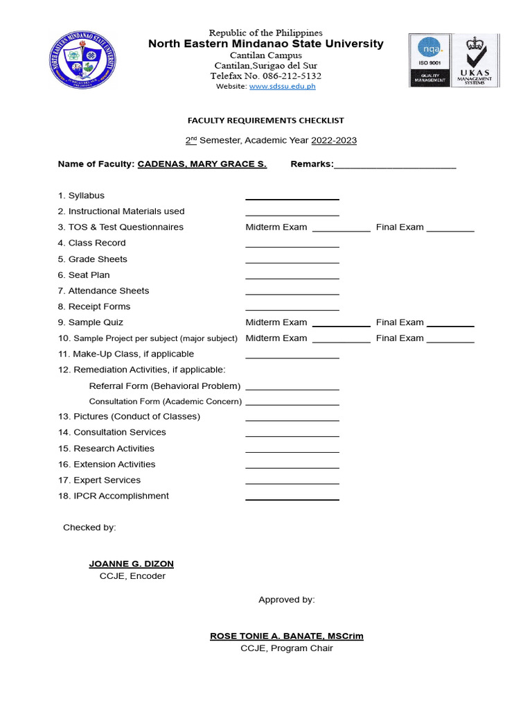 Faculty Requirements Checklist 2022-2023 | PDF