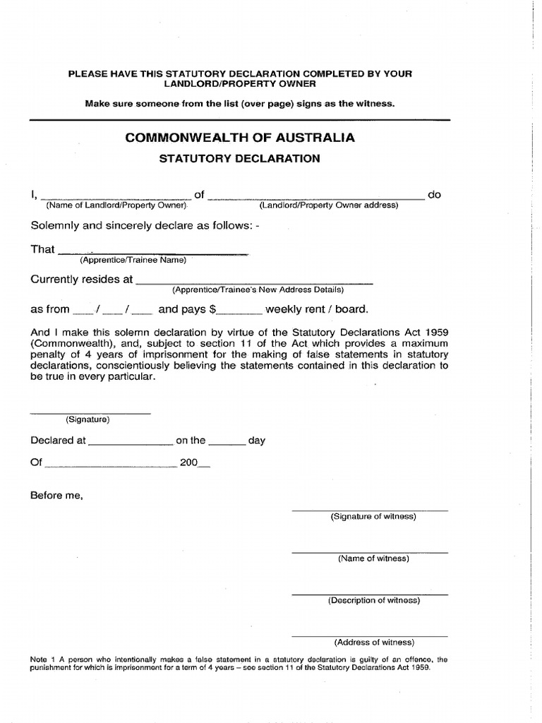 Blank Landlord Stat Dec For Lafha Application | PDF