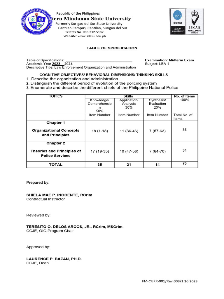 Law Enforcement Exam Specs 2023 | PDF