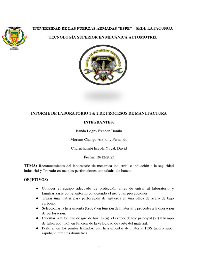 Grupo 3 - Informe de Laboratorio de Manufactura | Descargar gratis PDF | Perforar | Control numerico