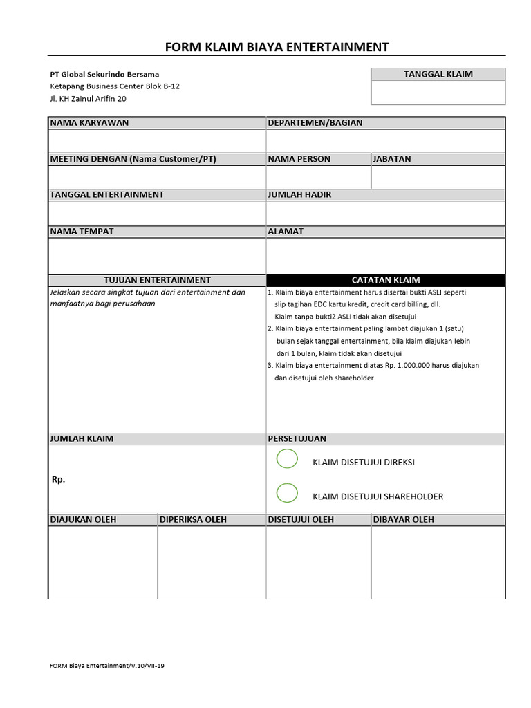FORM - Biaya Entertainment | PDF