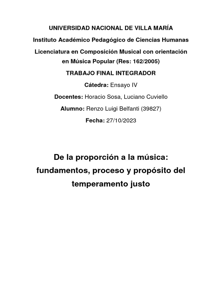 BELFANTI, Renzo Luigi - ENSAYO IV - TFI #2 | PDF | Intervalo (música) | Armonía