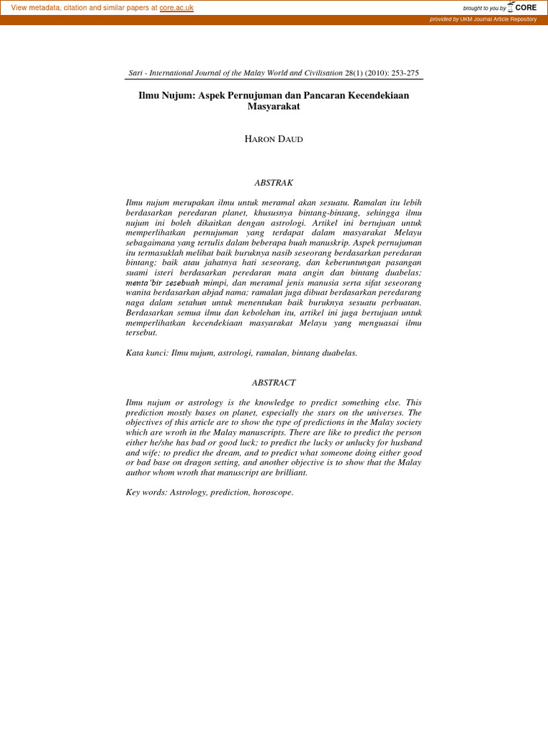 Ilmu Nujum dalam Masyarakat Melayu | PDF | Ilmu Sosial | Filsafat