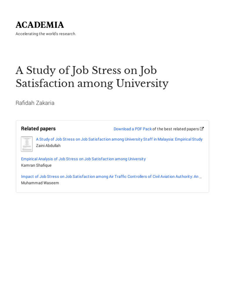 A Study of Job Stress On Job Satisfaction Among University-With-Cover ...