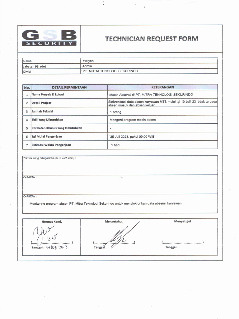 Form Request Teknisi GSB | PDF
