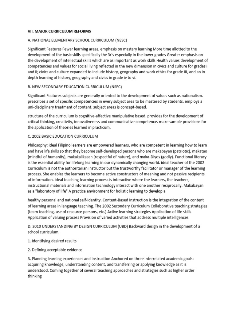 Major Curriculum Reforms | PDF