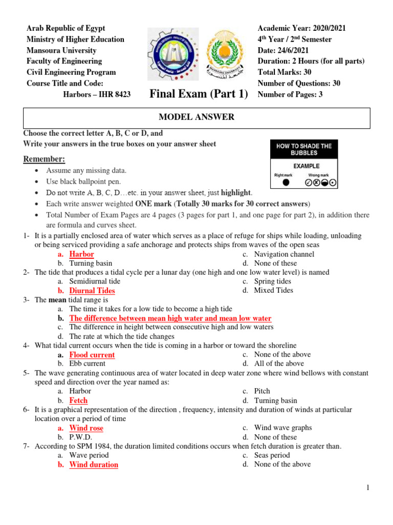 2021 MU Harbour SOLVED FInal Exam | PDF | Tide | Waves
