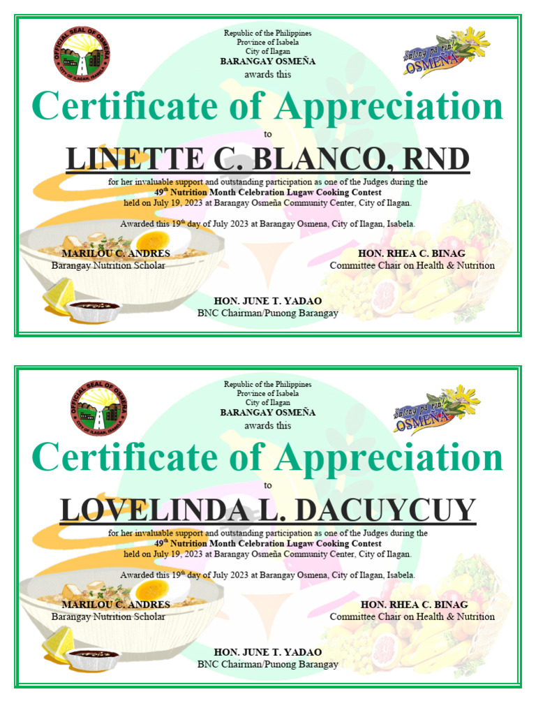 49th Nutrition Month 2023 Cert | Download Free PDF | Philippines