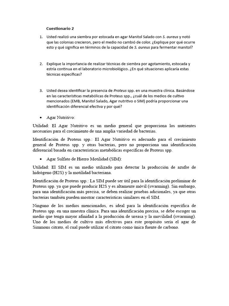 Cuestionario 2 Micro 2023-0 (Recuperado Automáticamente) | PDF | Fermentación | Escherichia coli