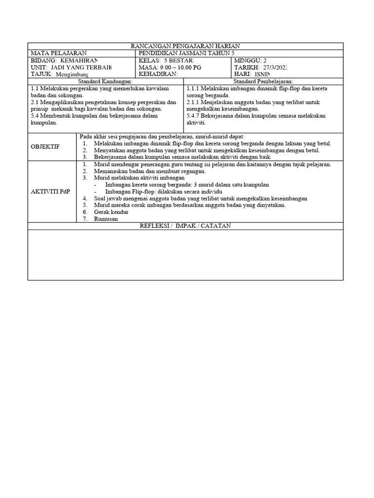 RPH PJ Tahun 5 | PDF