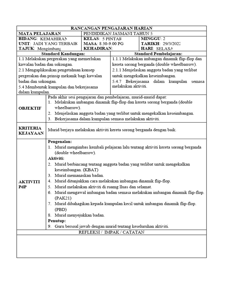 RPH PJ Tahun 5 | PDF