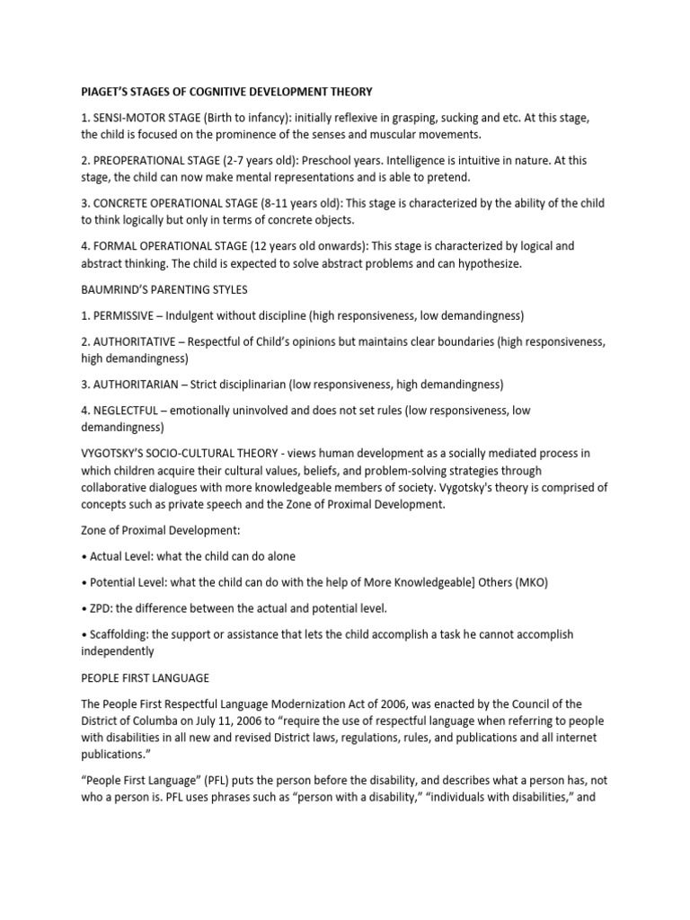 Piaget's Stages of Cognitive Development Theory | PDF | Cognitive ...