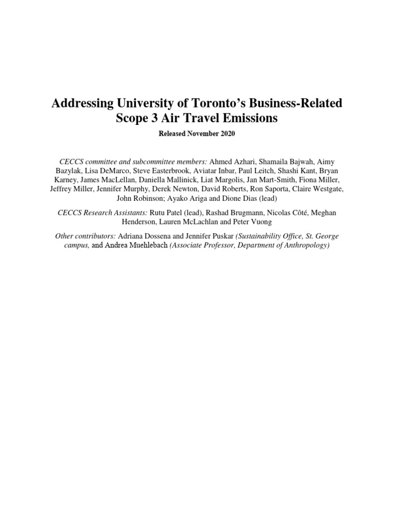 Addressing University of Toronto's Business-Related Scope 3 Air Travel ...
