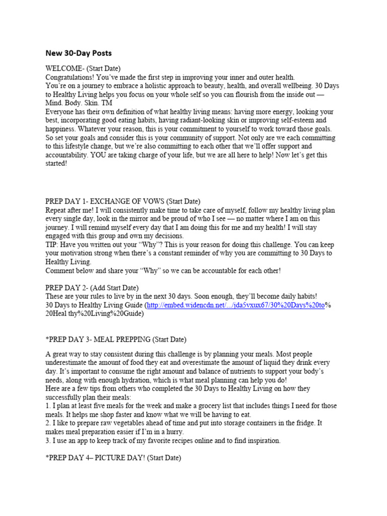 30 Day Healthy Living Plan | Download Free PDF | Diet & Nutrition ...