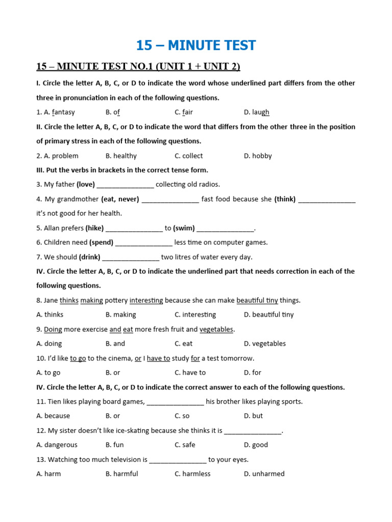 2.1. 15-Minute Test 1-2 | PDF | Linguistics