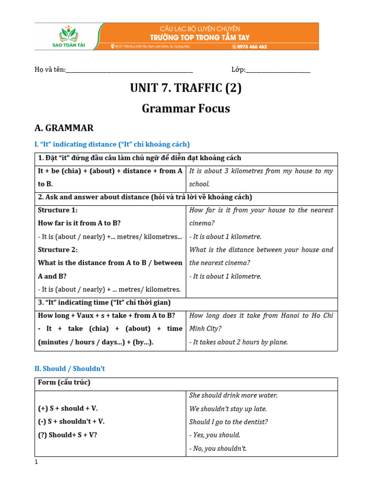 Unit 7 - Grammar Focus | PDF | Traffic | Hanoi